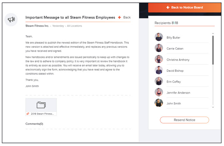 How to resend messages from the Notice Board screen (FitMetrix)
